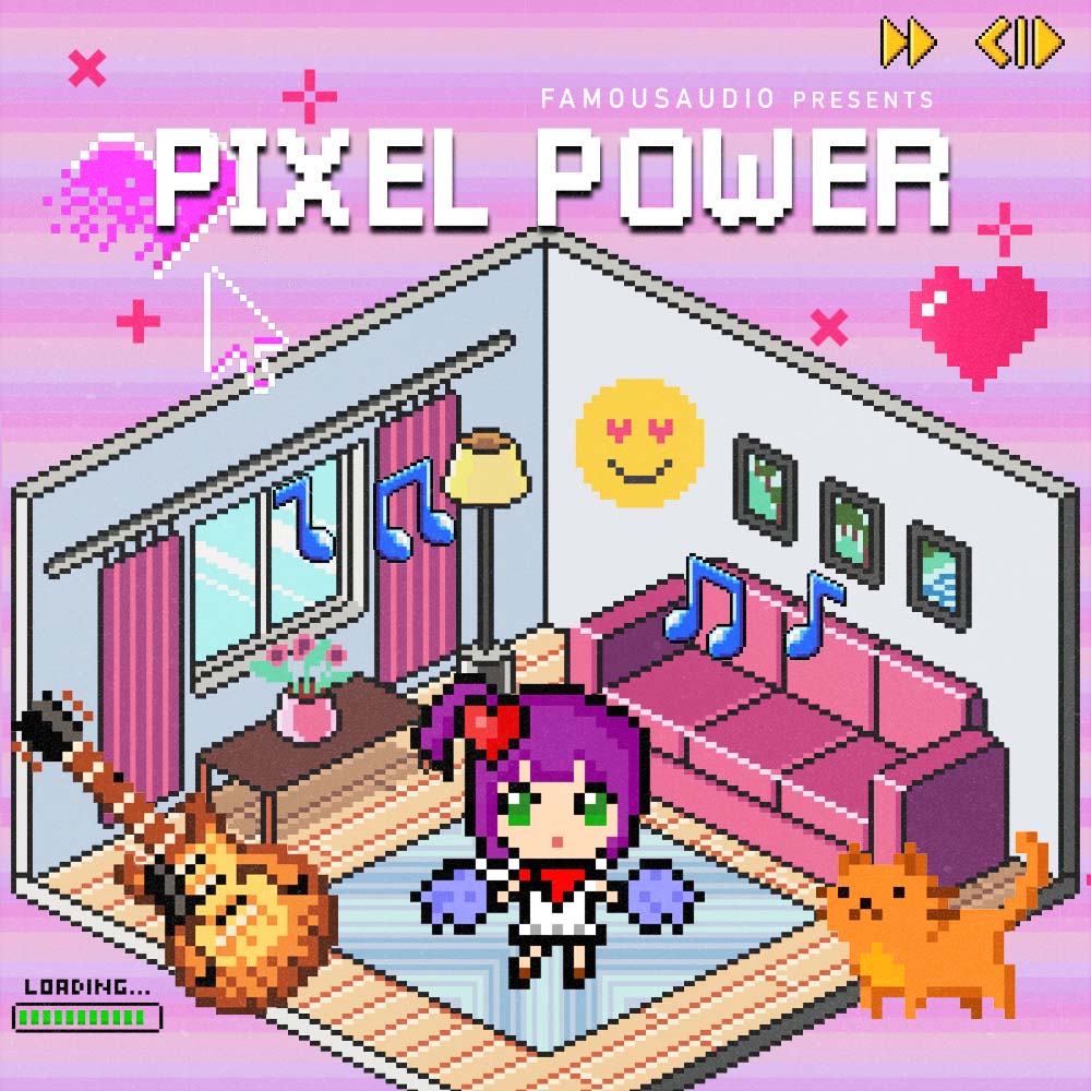 Pixel Power, Computer Game Sounds, Gaming Chord Stabs, Retro Drum